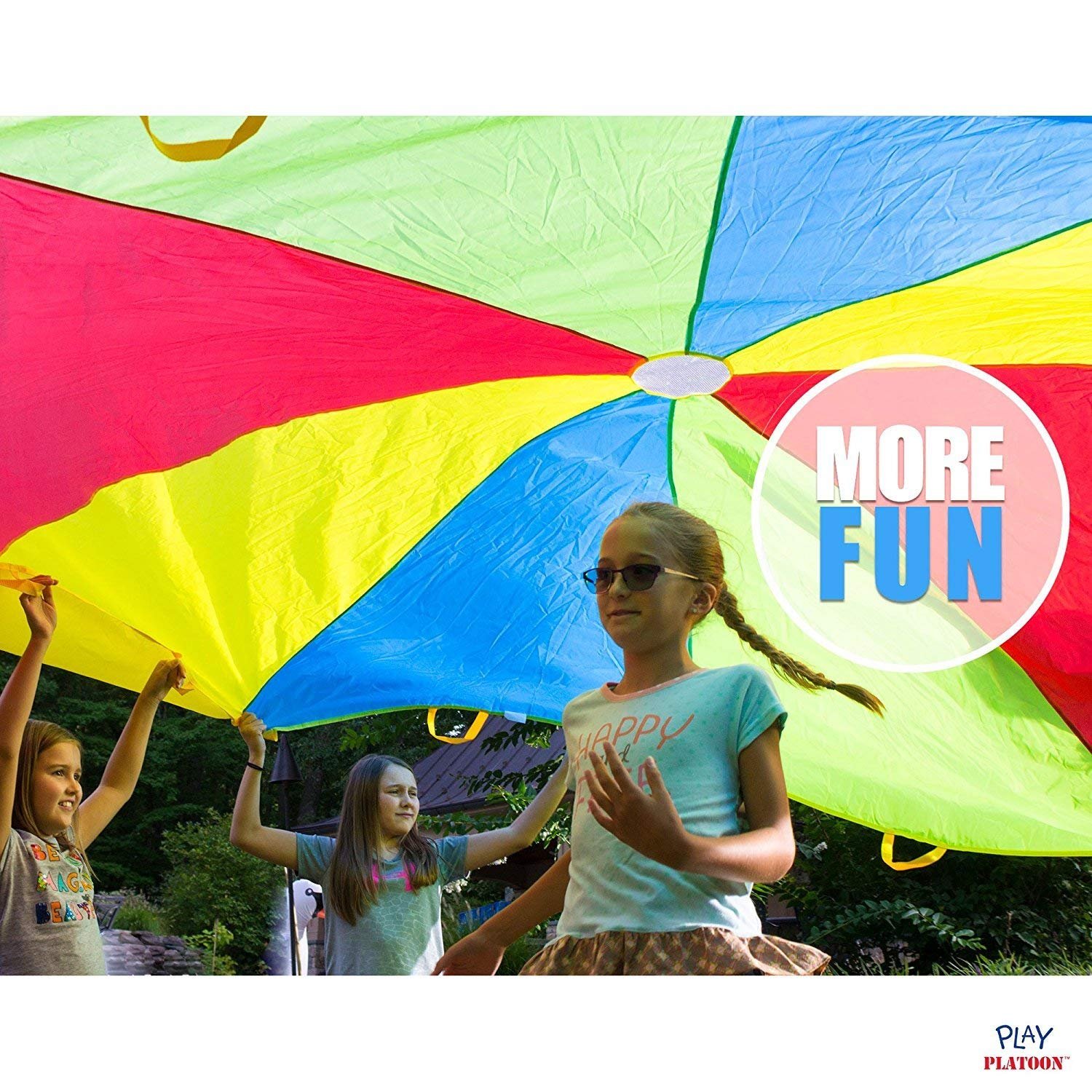 Play Platoon Rainbow Parachute Toy for Kids, 12 ft Play Parachute Game for Kids with 16 Handles, Parachute for Kids, PE Equipment for Elementary School Gym Class, Backyard/Indoor Play Equipment