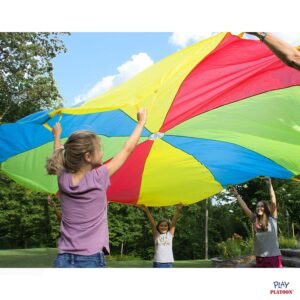 Play Platoon Rainbow Parachute Toy for Kids, 12 ft Play Parachute Game for Kids with 16 Handles, Parachute for Kids, PE Equipment for Elementary School Gym Class, Backyard/Indoor Play Equipment