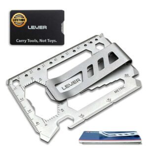 toolcard pro with money clip - 40 in 1 credit card multitool card - sleek minimalist stainless steel wallet card and money clip by lever gear (silver)