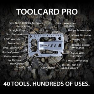 Toolcard Pro with Money Clip - 40 in 1 Credit Card Multitool Card - Sleek Minimalist Stainless Steel Wallet Card and Money Clip by Lever Gear (Silver)