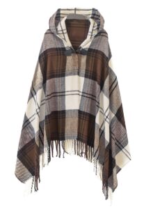 urban coco womens vintage plaid knitted tassel poncho shawl cape button cardigan (one size, series 2 camel)