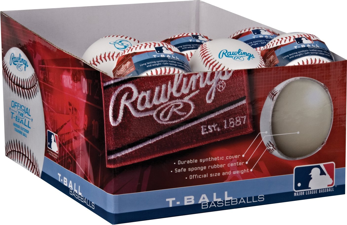 Rawlings Sponge Rubber Center Synthetic Cover Baseballs, Youth T-Ball, (Box of 24 Balls), TVBSW2-24