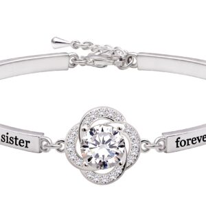 ALOV Jewelry Sterling Silver "always my sister forever my friend" Cubic Zirconia Bracelet