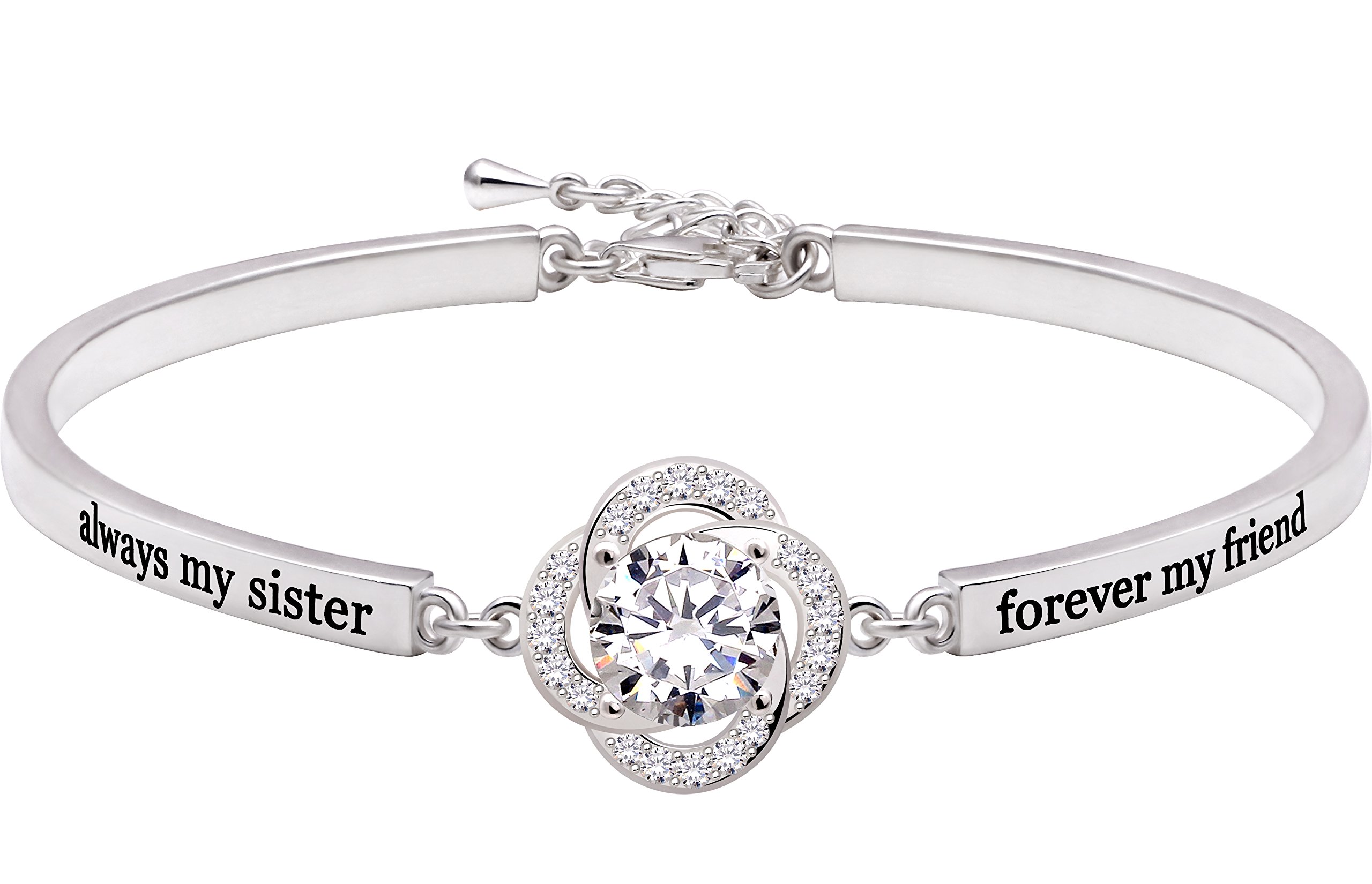 ALOV Jewelry Sterling Silver "always my sister forever my friend" Cubic Zirconia Bracelet