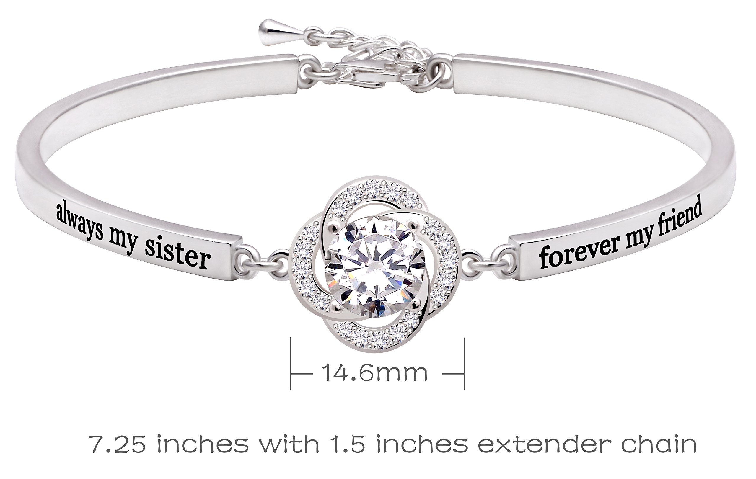 ALOV Jewelry Sterling Silver "always my sister forever my friend" Cubic Zirconia Bracelet