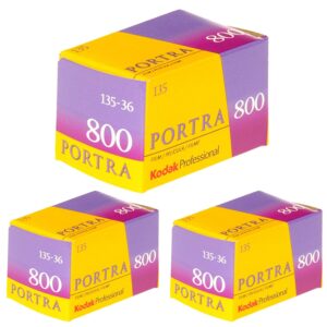 pack of 3 kodak 145 1855 professional portra 800 color negative film (iso 800) 35mm 36 exposures