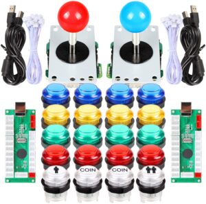 eg starts classic arcade diy kit parts 2x usb led encoder to pc consols games + 2x 4/8 ways joystick + 20x 5v illuminated push buttons for mame raspberry pi (red/blue stick + mix color buttons)