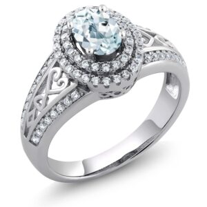 Gem Stone King 925 Sterling Silver Sky Blue Aquamarine Engagement Ring For Women (1.29 Cttw, Oval Excellent Cut Gemstone Birthstone, Available in size 5, 6, 7, 8, 9)