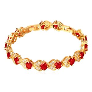 u7 ruby tennis bracelet 18k gold plated wrist link red cubic zircon gem crystal bracelets for women teen girls, fit wrist 160-200mm