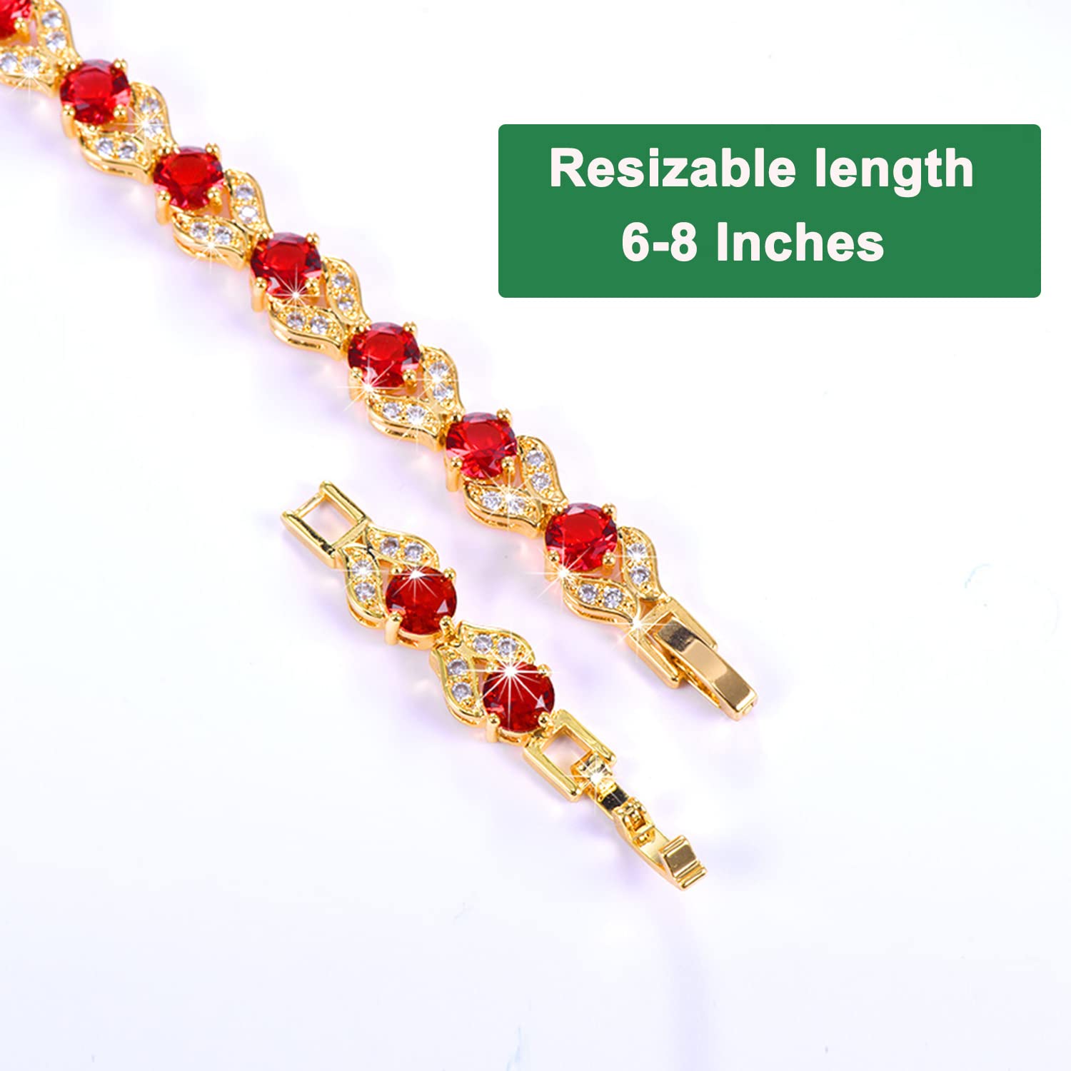 U7 Ruby Tennis Bracelet 18K Gold Plated Wrist Link Red Cubic Zircon Gem Crystal Bracelets for Women Teen Girls, fit Wrist 160-200mm