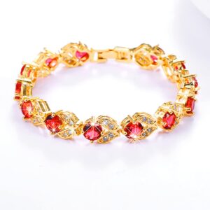 U7 Ruby Tennis Bracelet 18K Gold Plated Wrist Link Red Cubic Zircon Gem Crystal Bracelets for Women Teen Girls, fit Wrist 160-200mm