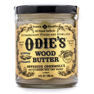 odie's wood butter in a 9 ounce glass jar for finishing top coats and added layer of surface protection