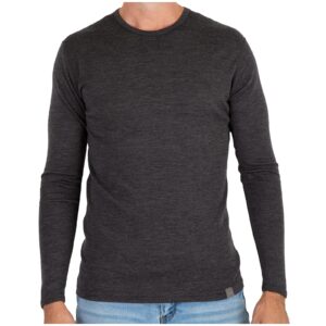 meriwool mens base layer - 100% merino wool midweight long sleeve thermal shirt charcoal gray