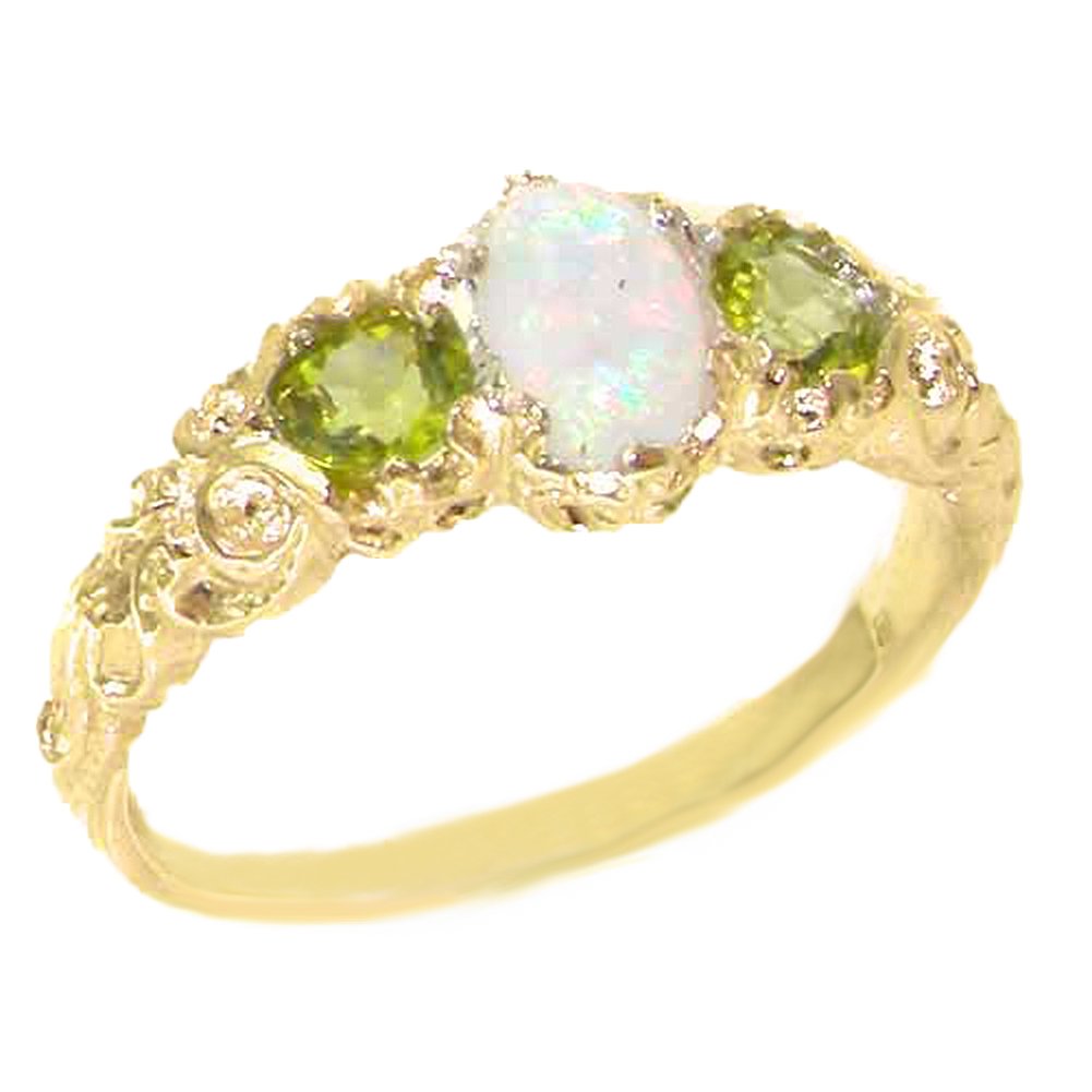 LetsBuyGold 10k Yellow Gold Natural Opal & Peridot Womens Trilogy Ring - Size 4.75