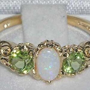 LetsBuyGold 10k Yellow Gold Natural Opal & Peridot Womens Trilogy Ring - Size 4.75