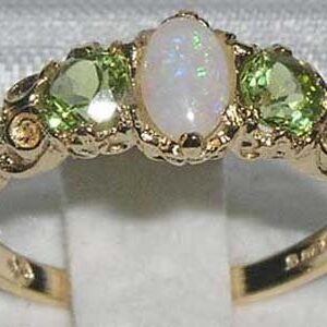 LetsBuyGold 10k Yellow Gold Natural Opal & Peridot Womens Trilogy Ring - Size 4.75