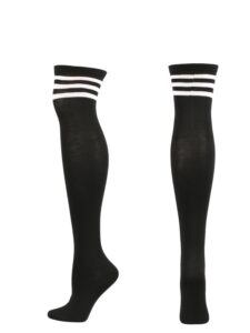 omgrei women ladies stripe cotton casual long socks over knee socks thigh knee high stockings black white (black white)