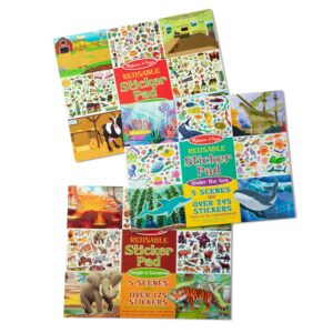 melissa & doug reusable sticker pad bundle - jungle, farm & under the sea - art activities for kids, restickable stickers, arts and crafts for kids ages 3+