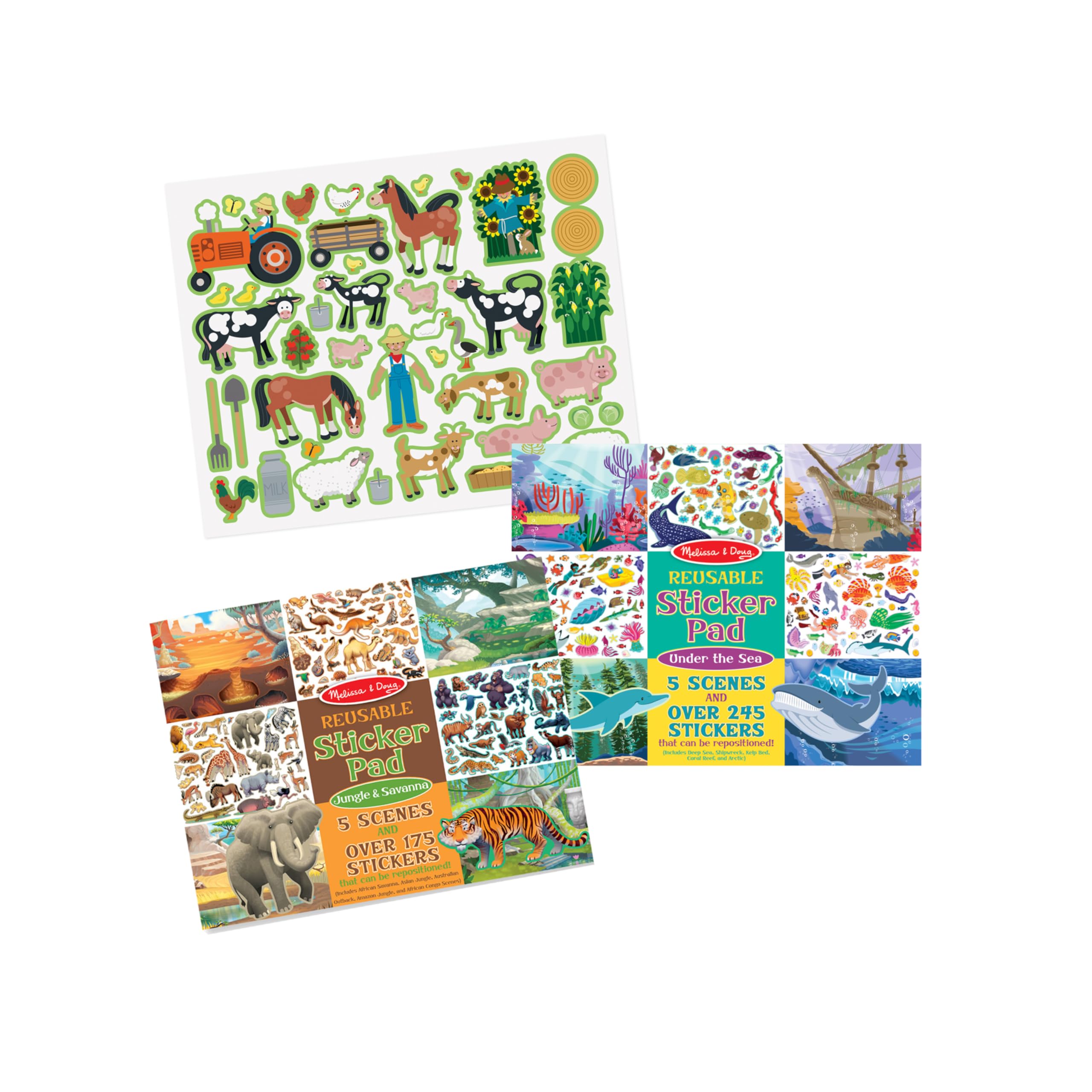 Melissa & Doug Reusable Sticker Pad Bundle - Jungle, Farm & Under the Sea - Art Activities For Kids, Restickable Stickers, Arts And Crafts For Kids Ages 3+