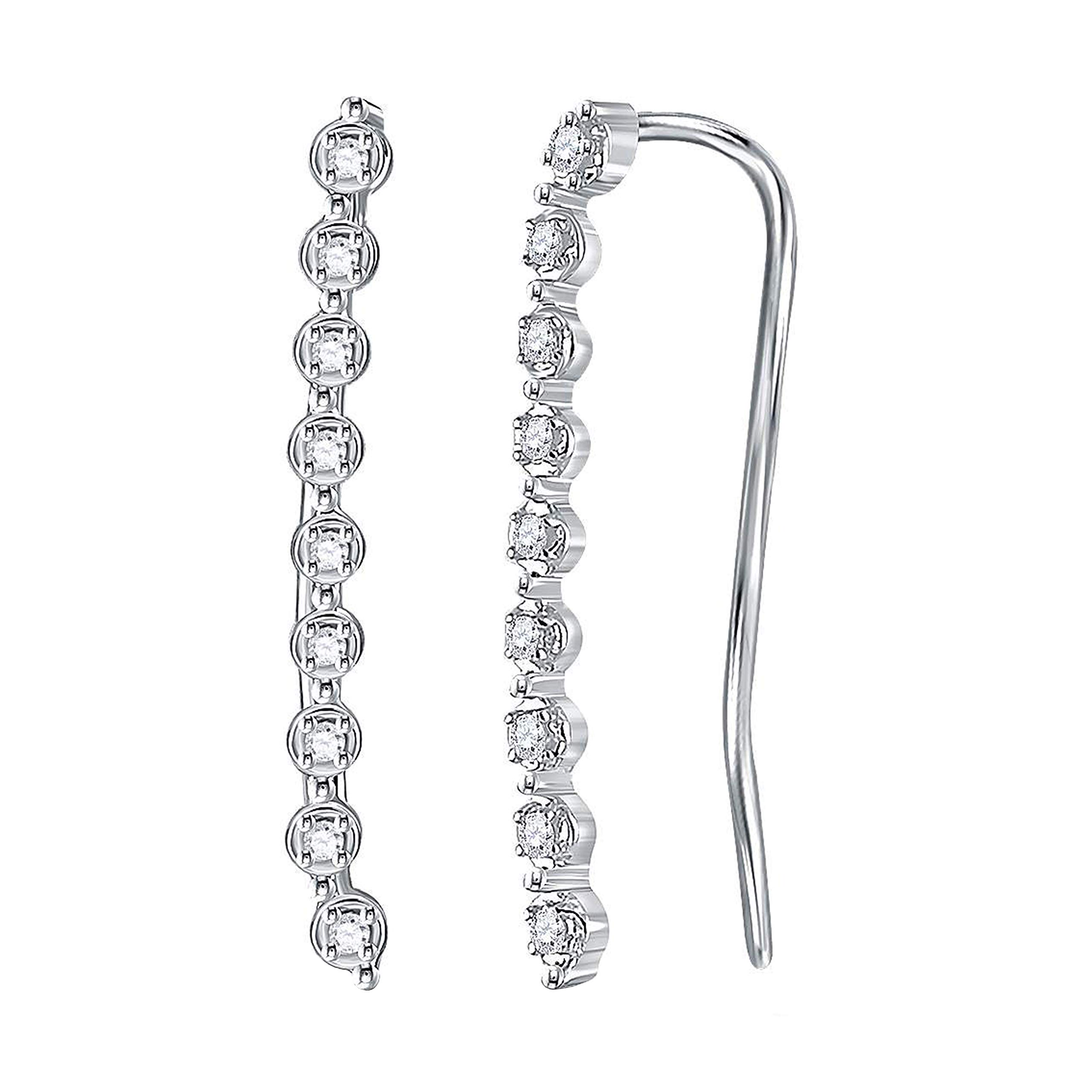 Dazzlingrock Collection 0.05 Carat (ctw) 10K Round White Diamond Ladies Crawler Curved Climber Earrings 1/20 CT, White Gold