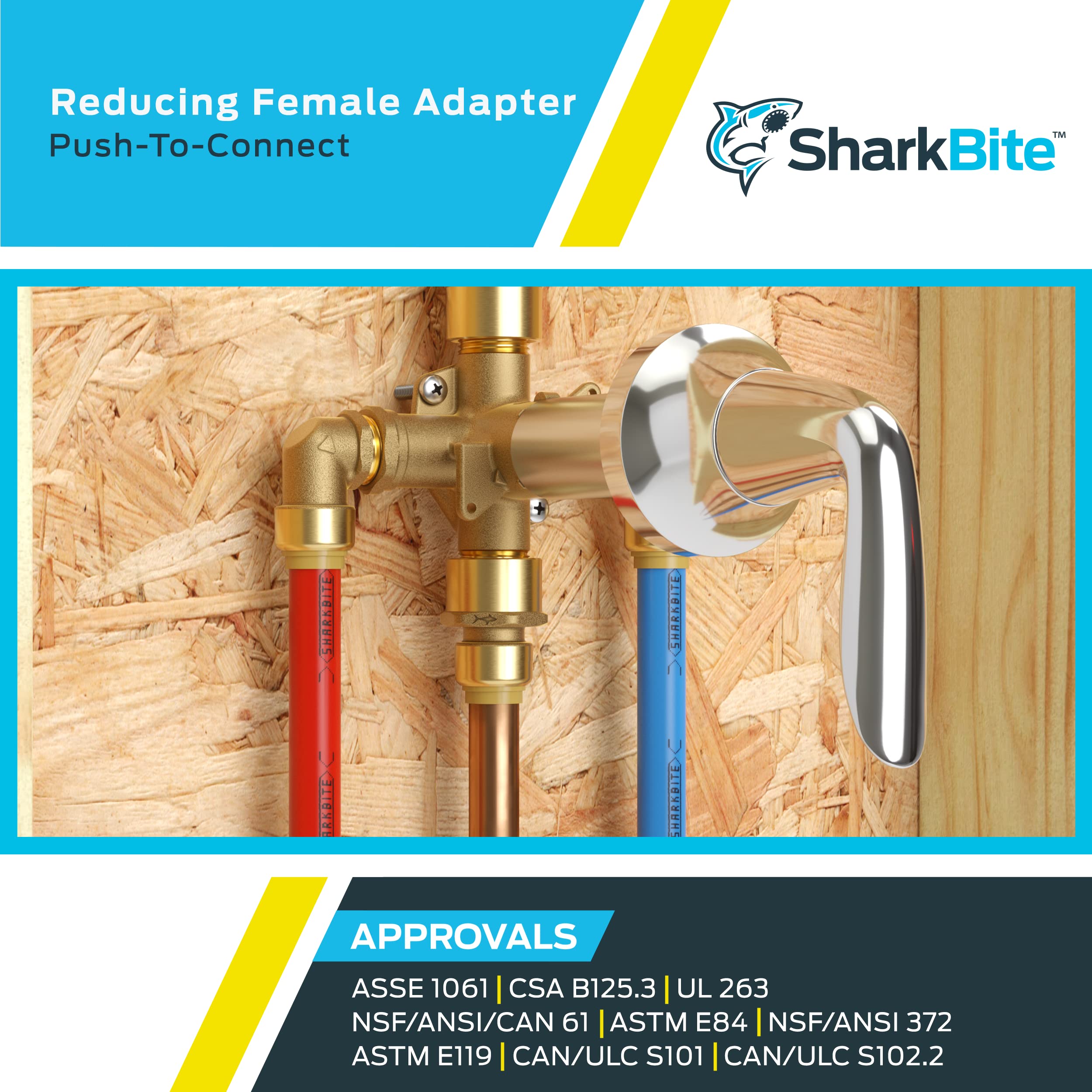 SharkBite 1/2 x 1/2 Inch FNPT Adapter, Pack of 4, Push To Connect Brass Plumbing Fitting, PEX Pipe, Copper, CPVC, PE-RT, HDPE, U072LFA4