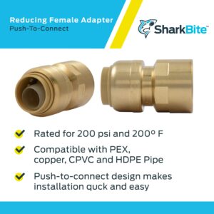 SharkBite 1/2 x 1/2 Inch FNPT Adapter, Pack of 4, Push To Connect Brass Plumbing Fitting, PEX Pipe, Copper, CPVC, PE-RT, HDPE, U072LFA4