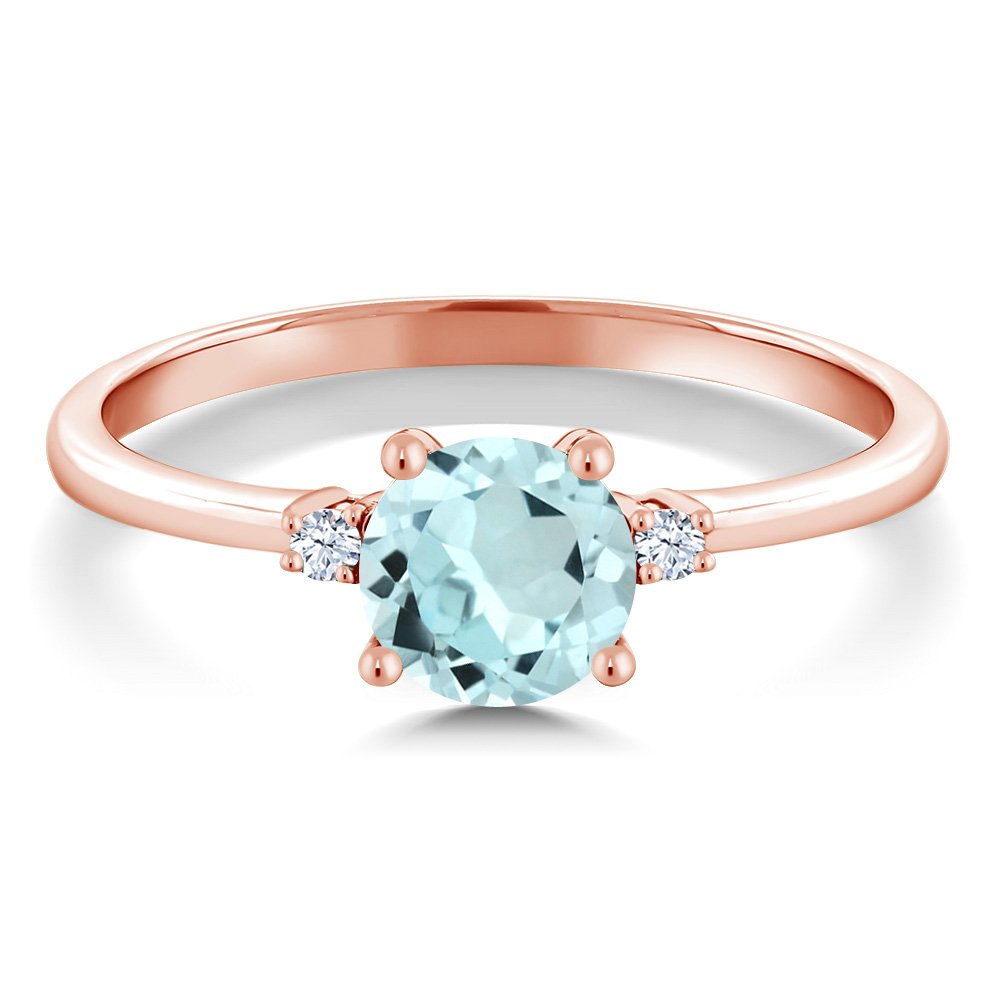 Gem Stone King 10K Rose Gold Sky Blue Topaz and White Created Sapphire Solitaire Engagement Ring For Women (0.93 Cttw, Round 6MM, Gemstone November Birthstone, Size 7)