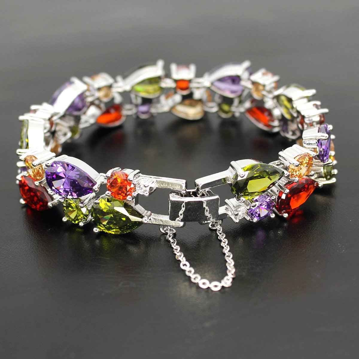 Classic Ladies Bracelet Garnet White Topaz Amethyst Citrine Peridot Pink Topza 7 Inches (7 Inches)