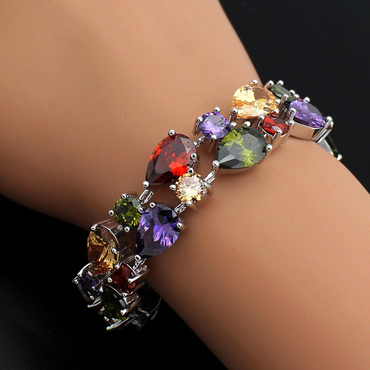 Classic Ladies Bracelet Garnet White Topaz Amethyst Citrine Peridot Pink Topza 7 Inches (7 Inches)