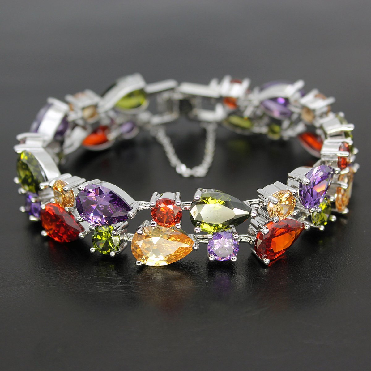 Classic Ladies Bracelet Garnet White Topaz Amethyst Citrine Peridot Pink Topza 7 Inches (7 Inches)