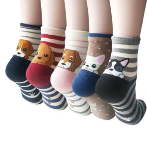 ysense cute socks womens dog cat novelty animal socks for girl cartoon cotton casual crew funny socks 5 pairs, dog style 2