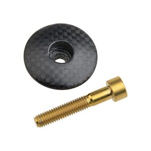 Wanyifa 1 1/8" 3K Carbon Fiber Cycling Headset Stem Top Cap with M6x35mm Titanium Bolt (Matte with Gold)