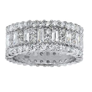 palmbeach jewelry platinum-plated sterling silver or yellow gold-plated emerald cut and round cubic zirconia eternity ring size 9