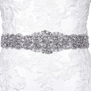 Lovful Bridal Crystal Rhinestone Braided Wedding Dress Sash Belt, White, White Sash, One Size