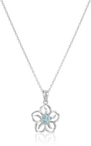 amazon essentials sterling silver created aquamarine flower pendant necklace, 18" (previously amazon collection)