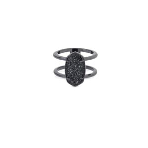 Kendra Scott Elyse Cocktail Ring, Size 8, Fashion Jewelry, Gunmetal-Plated Brass, Black Drusy