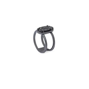 Kendra Scott Elyse Cocktail Ring, Size 8, Fashion Jewelry, Gunmetal-Plated Brass, Black Drusy