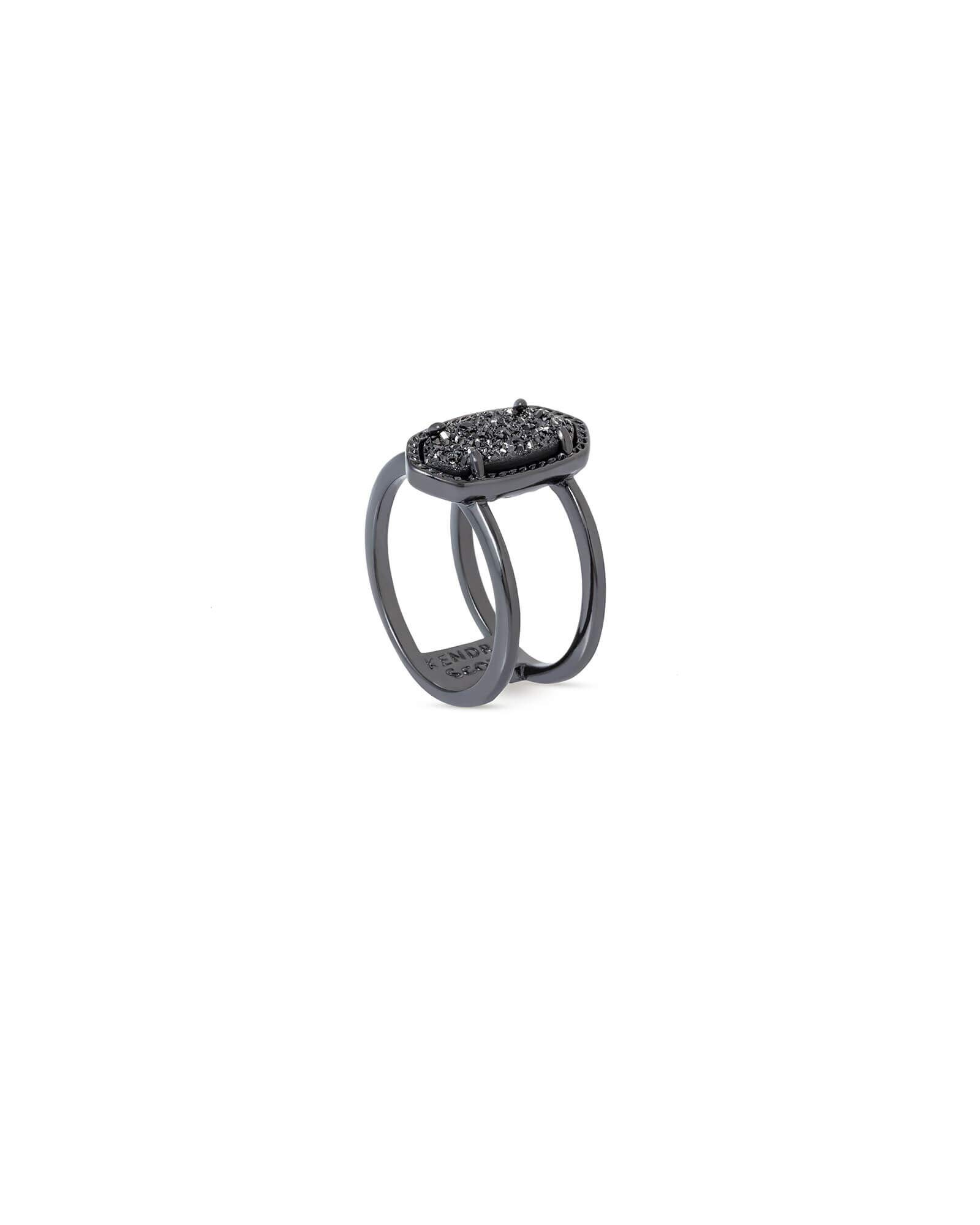 Kendra Scott Elyse Cocktail Ring, Size 8, Fashion Jewelry, Gunmetal-Plated Brass, Black Drusy