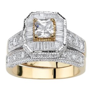 palmbeach yellow gold-plated or platinum-plated sterling silver princess cut cubic zirconia vintage style bridal ring set size 9