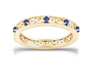 jewel zone us round cut simulated blue sapphire stackable ring in 14k yellow gold over sterling silver