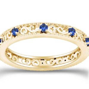 Jewel Zone US Round Cut Simulated Blue Sapphire Stackable Ring in 14K Yellow Gold Over Sterling Silver