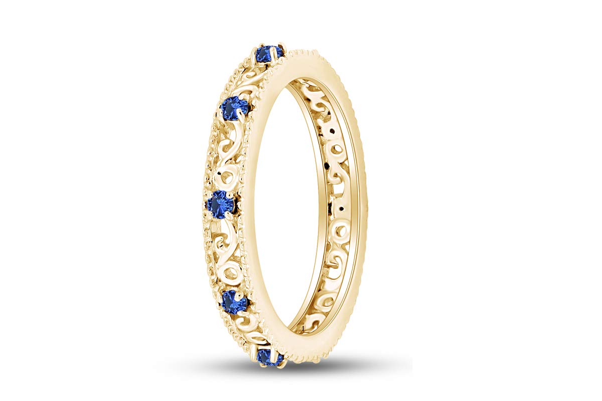 Jewel Zone US Round Cut Simulated Blue Sapphire Stackable Ring in 14K Yellow Gold Over Sterling Silver