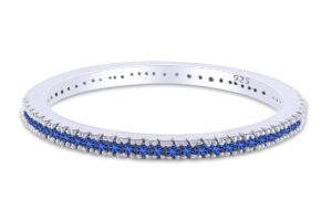 jewel zone us simulated blue sapphire eternity stackable wedding ring in 14k white gold over sterling silver (1/5 ct)