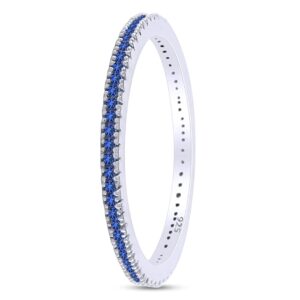 Jewel Zone US Simulated Blue Sapphire Eternity Stackable Wedding Ring in 14k White Gold Over Sterling Silver (1/5 Ct)