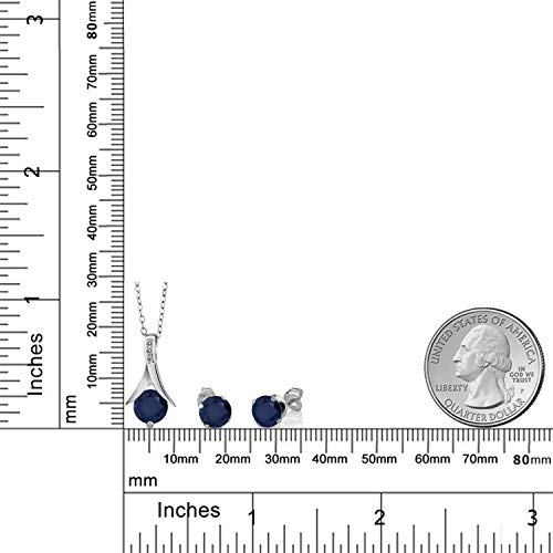 Gem Stone King 925 Sterling Silver Blue Sapphire and White Diamond Pendant and Earrings Jewelry Set For Women (3.05 Cttw, with 18 Inch Silver Chain)