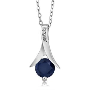 Gem Stone King 925 Sterling Silver Blue Sapphire and White Diamond Pendant and Earrings Jewelry Set For Women (3.05 Cttw, with 18 Inch Silver Chain)