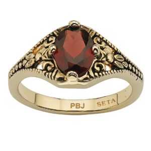 palmbeach yellow gold-plated antiqued oval cut genuine red garnet vintage style ring sizes 5-10 size 6