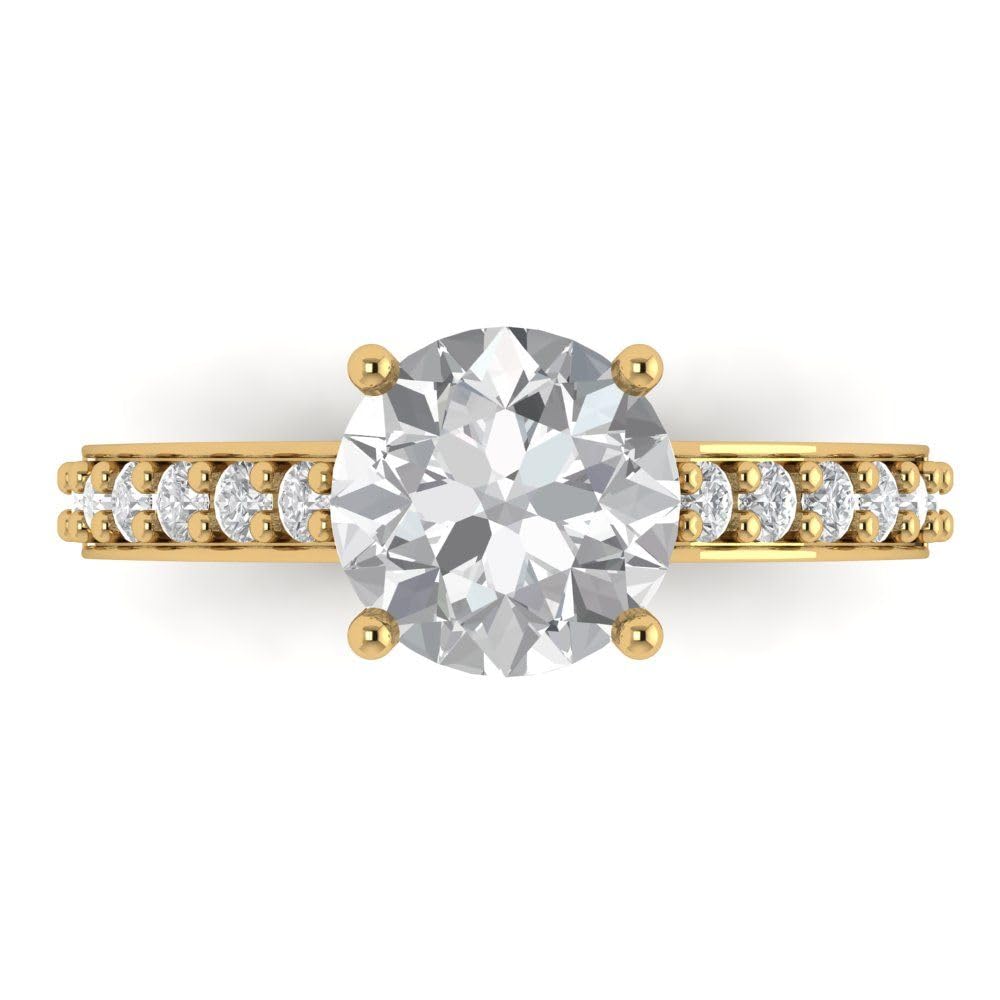 2.18 Ct Round Cut Clear Simulated Diamond 14K Yellow Gold Solitaire with Accents Engagement Promise Bridal Ring Size 10