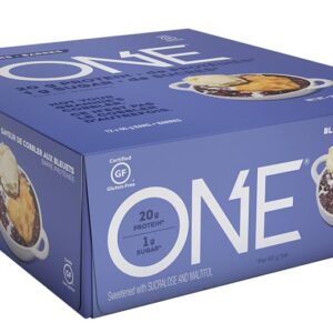 ONE Protein Bars, Blueberry Cobbler, Gluten Free Protein Bars with 20g Protein and 1g Sugar, Pantry Staples, 2.12oz (12 Count)