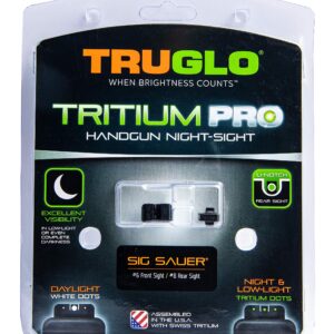 TRUGLO Tritium Pro Night Sights, Compatible with Sig Sauer #6 Front / #8 Rear | Compact Durable Glow-in-The-Dark Front & Rear Gun Sights with White Focus Lock Front Ring